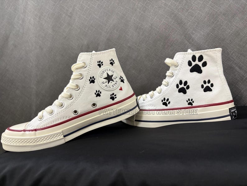 Custom White Converse With Embroidered Puppy Paw Print | Cute Dog Paw ...