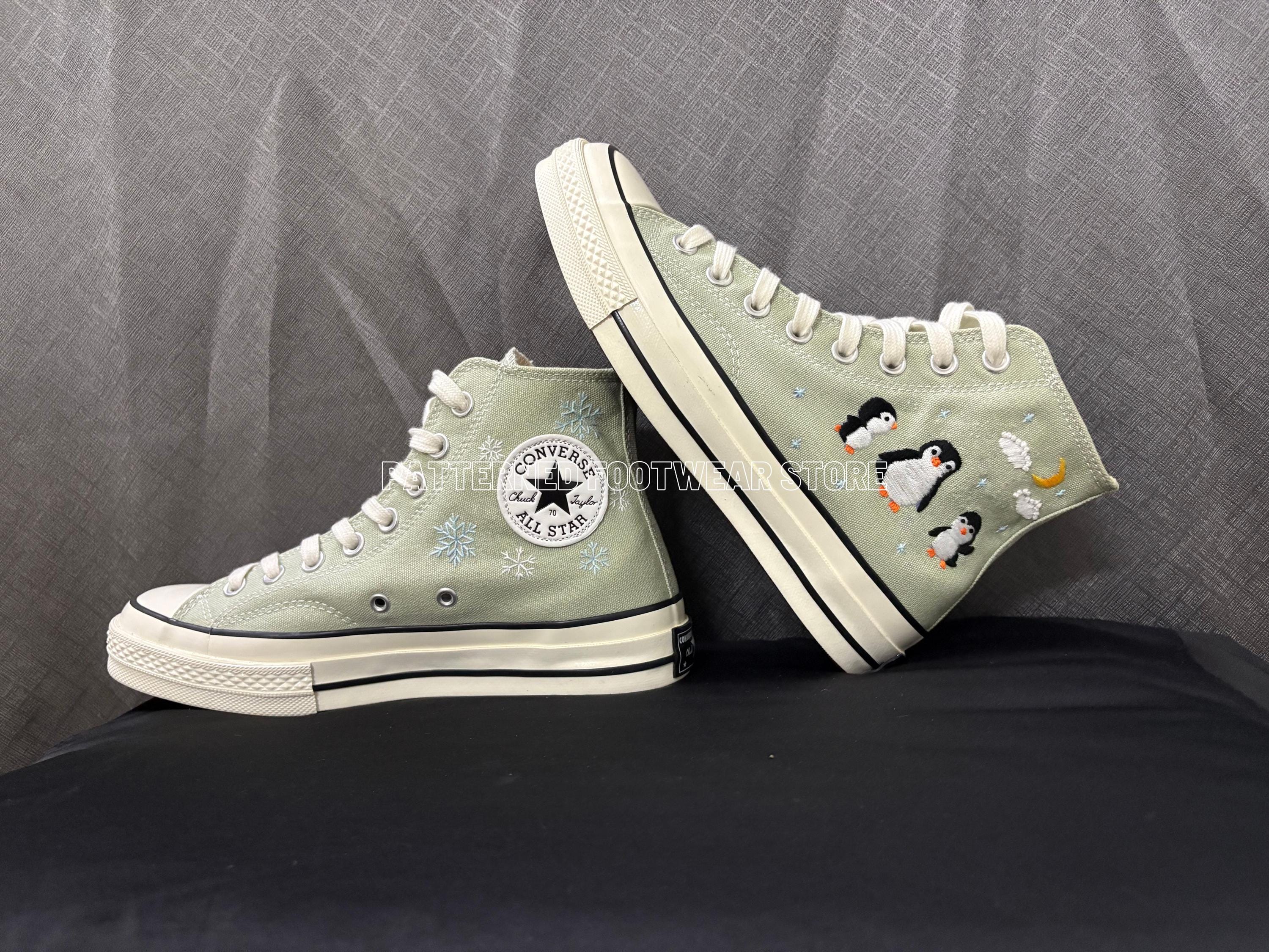 Penguin Embroidered Converse High Tops, Custom Animal Design Shoes - Etsy