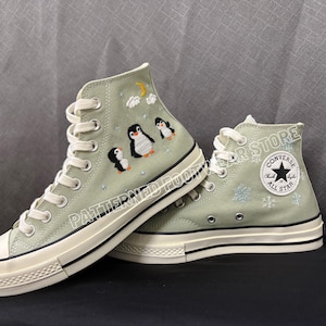 Penguin Embroidered Converse High Tops, Custom Animal Design Shoes - Etsy