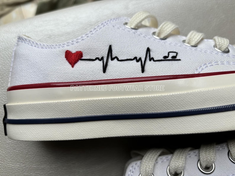 I Love Music Embroidered Converse Low Tops, Converse White Shoes ...