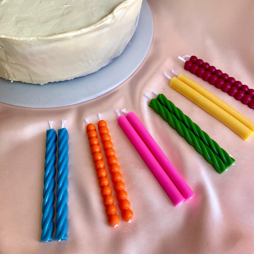 Colorful Beeswax Birthday Candles Set: Spiral, Dot, Ribbed - Party Cake ...