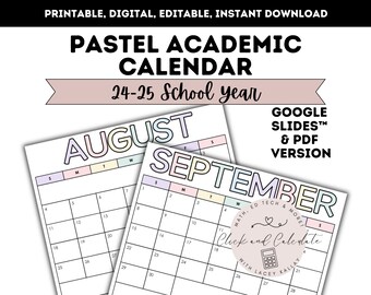 Academic Calendar 24-25 School Year Editable Google Slides Printable ...