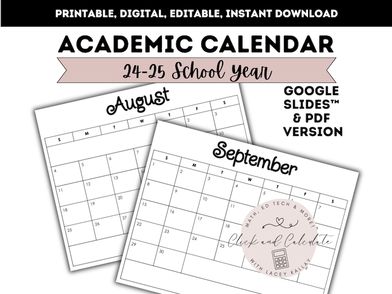 Academic Calendar 24-25 School Year | Editable Google Slides Printable ...