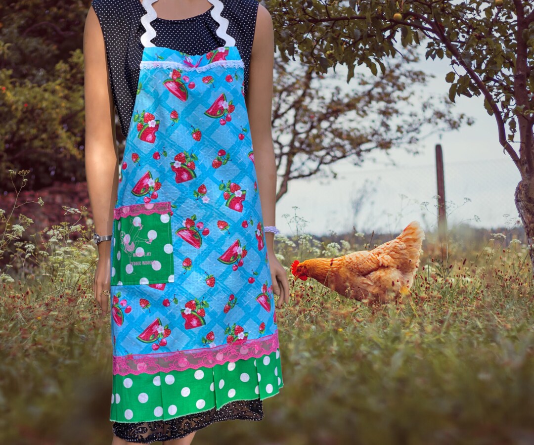 Apron for Women Bib Apron With Fun Pocket Barware Cute Retro Apron Red ...