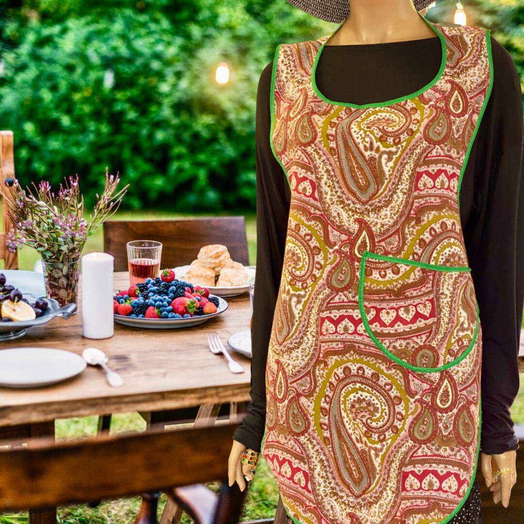60s Paisley Cotton Bib Womens Apron: Vintage Boho Kitchen Full Apron - Etsy