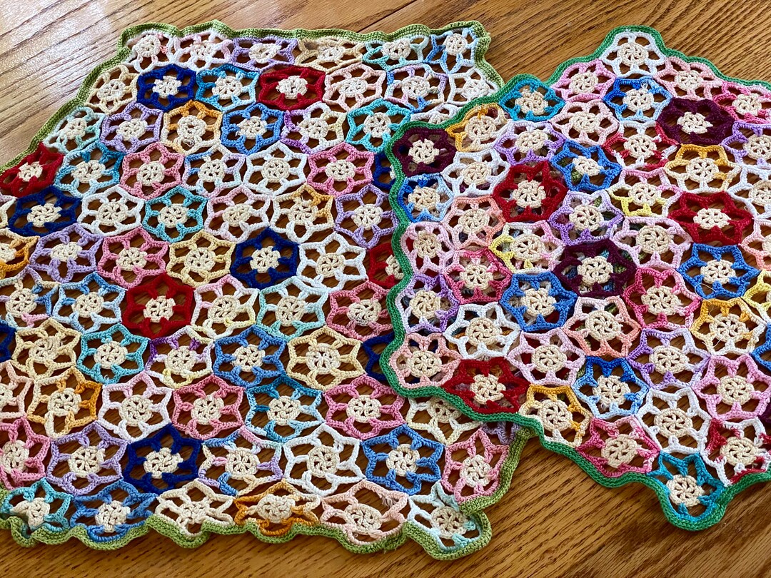 Vintage Hand Crochet Two Large Doilies Colourful Handmade Hand Crochet ...