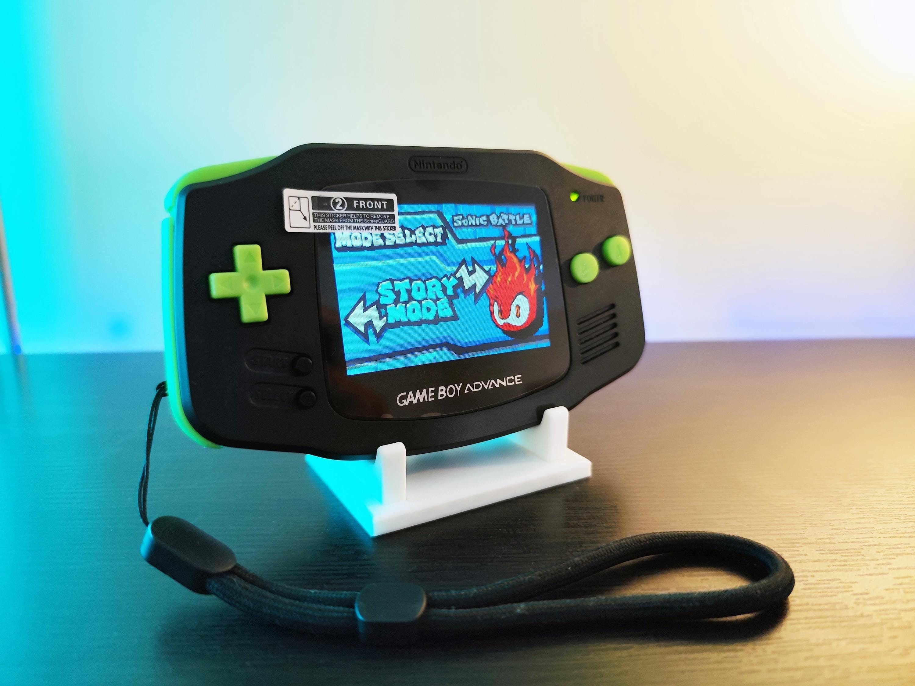 Game Boy Advance Modded, GBA, Black and Green, IPS V5, 2000mah and USB ...