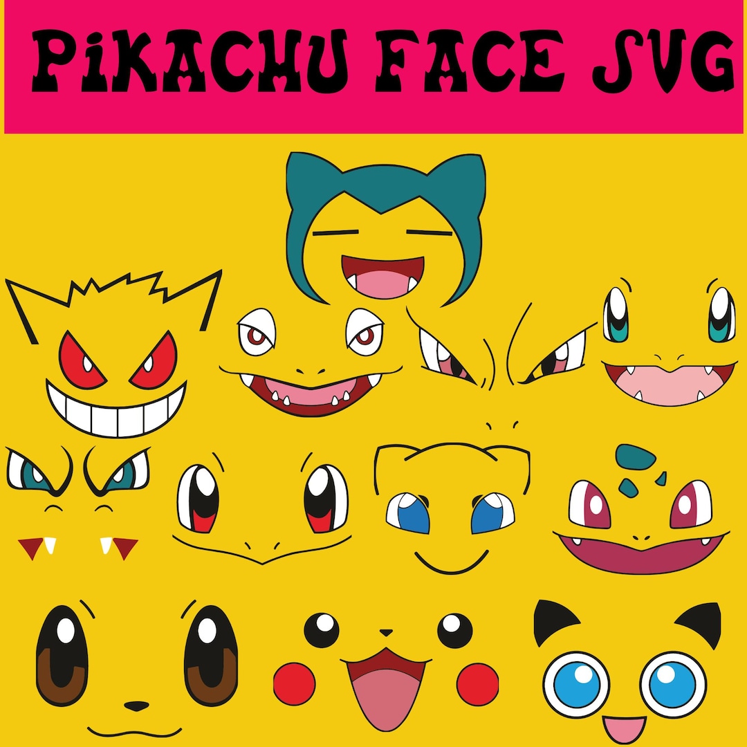 12 Pikachu Face Svg Bundle,pokemon Face Svg,shirt Design,pikachu Eyes ...