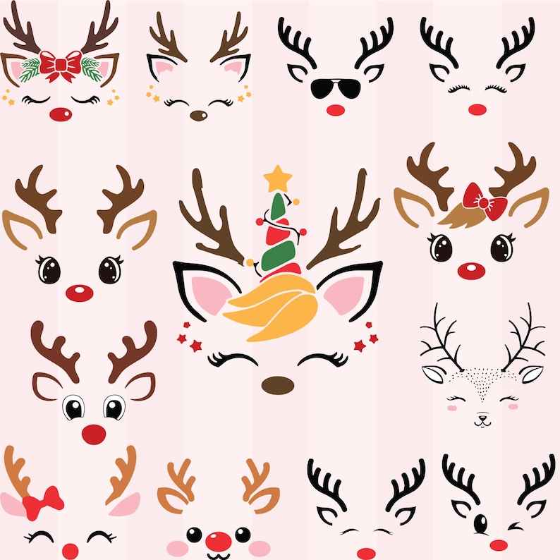 Rudolph Reindeer Faces SVG Bundle: Christmas PNG, Kids Crafts (digital ...