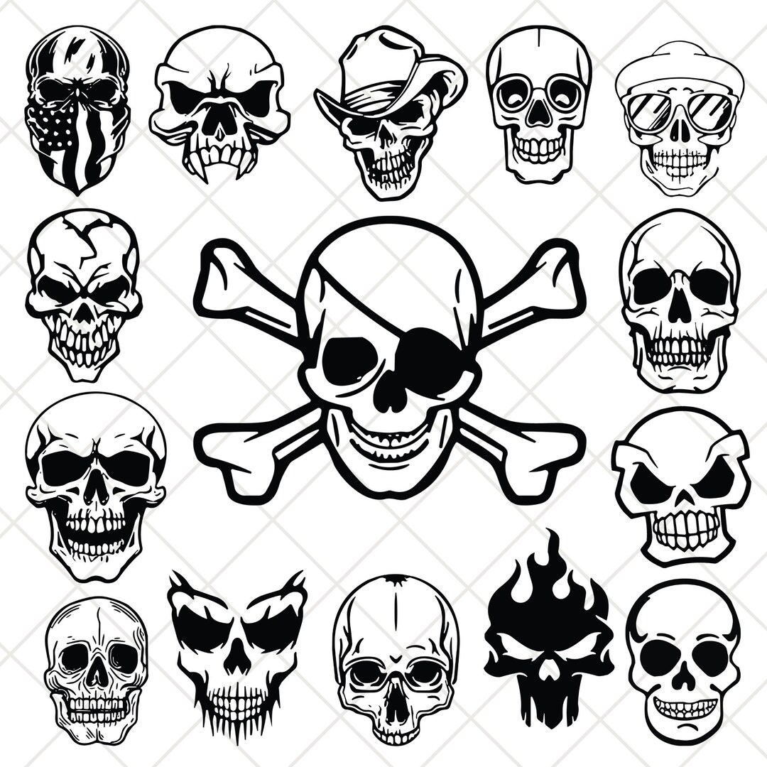 Skulls SVG Bundle | Skull Clipart PNG Files | Gothic Tattoo Skull ...