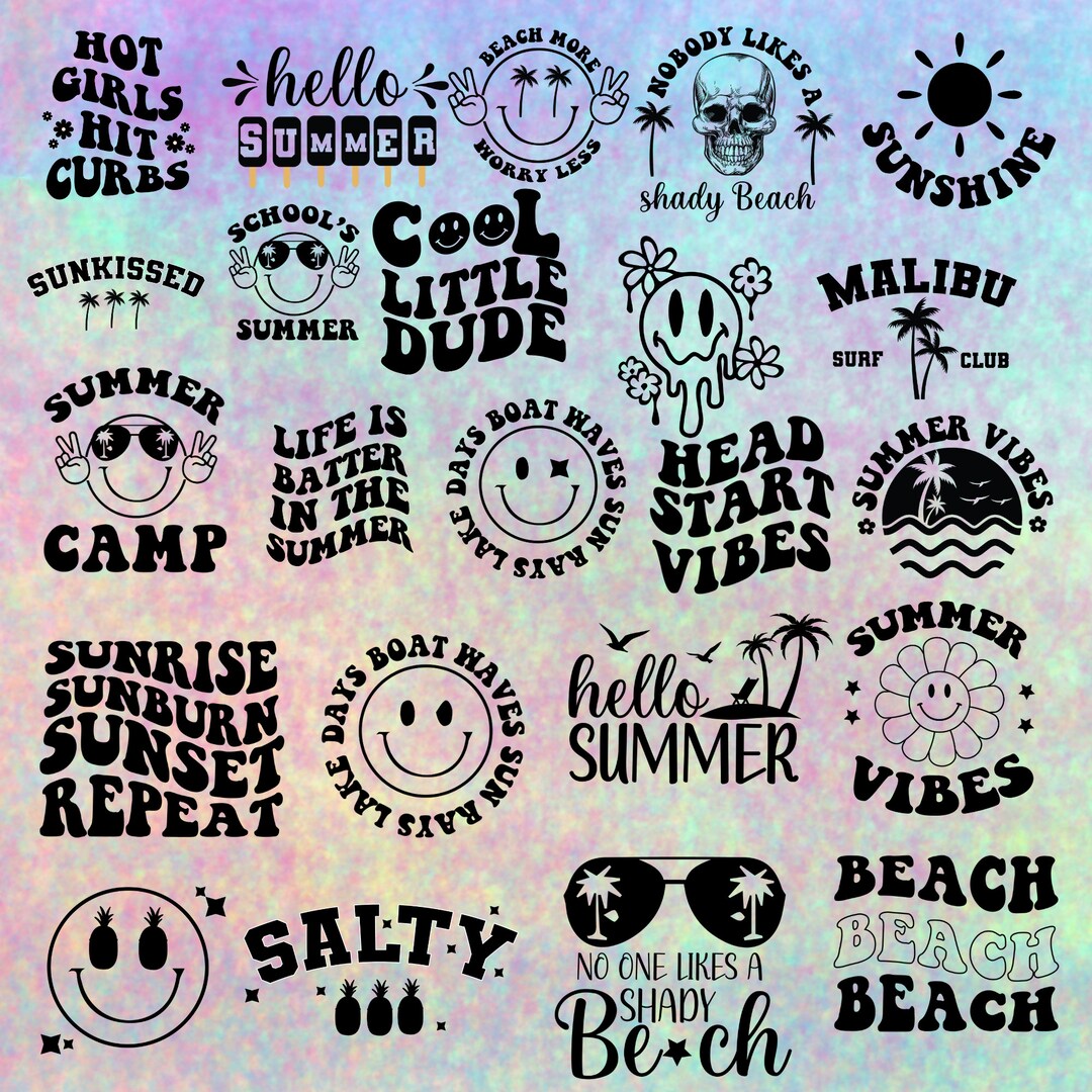24 Retro Summer Svg Bundle,summer Beach Vibes Png-svg,beach Svg, Summer ...