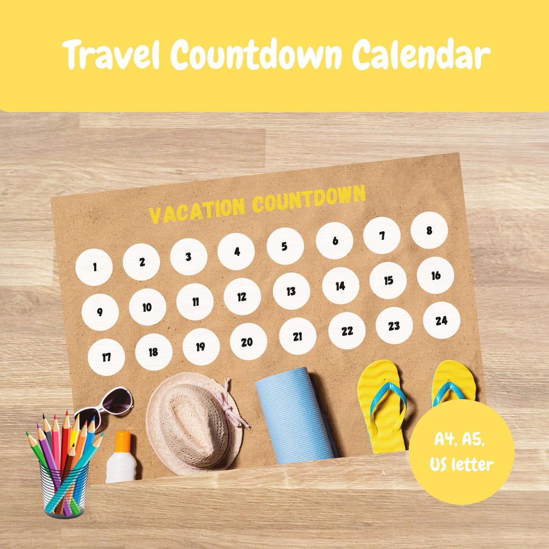Vacation Countdown Calendar Printable | A4, US Letter and A5 Travel ...