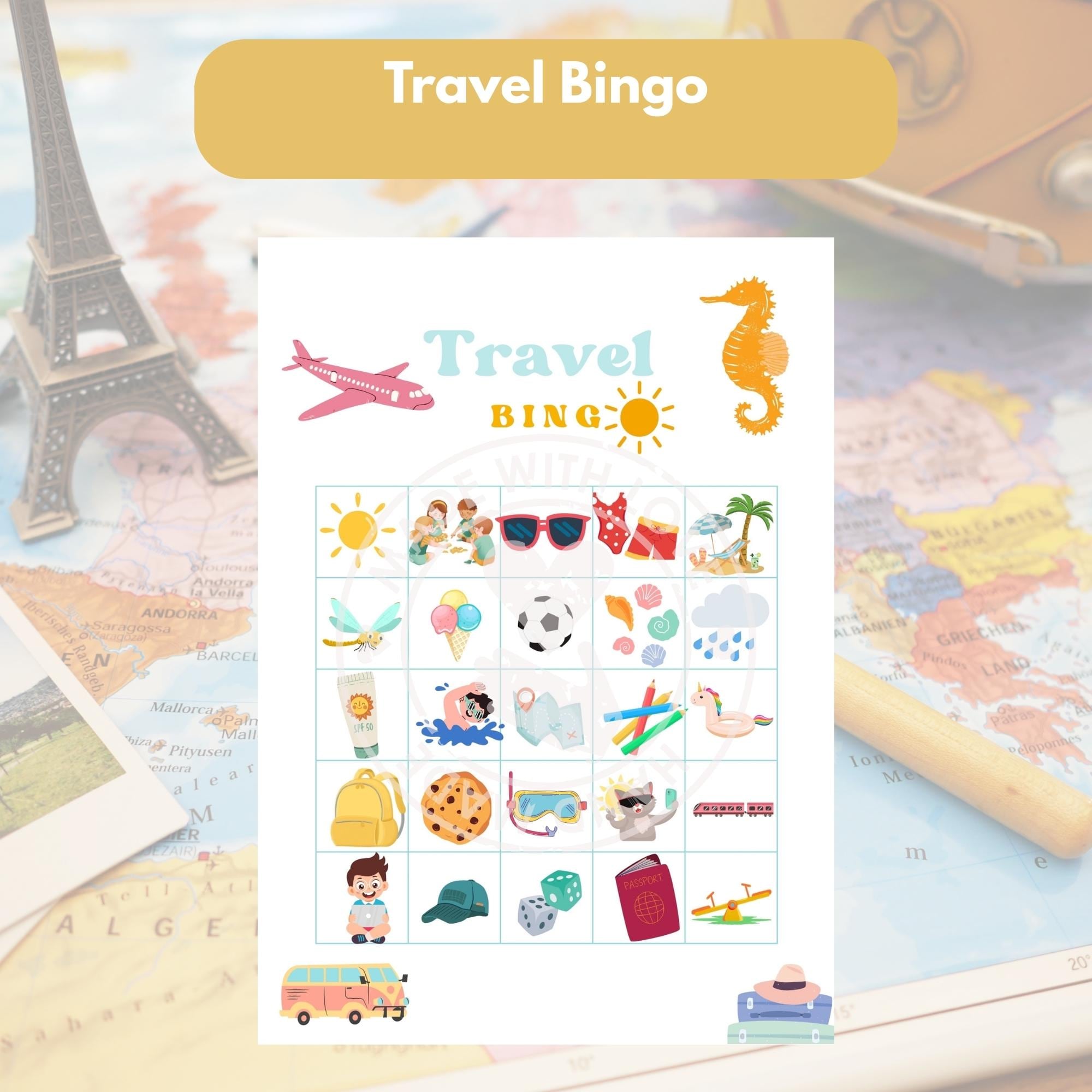 10 Travel Bingo Cards for Kids – Printable Watercolor Travel Game| A5 ...