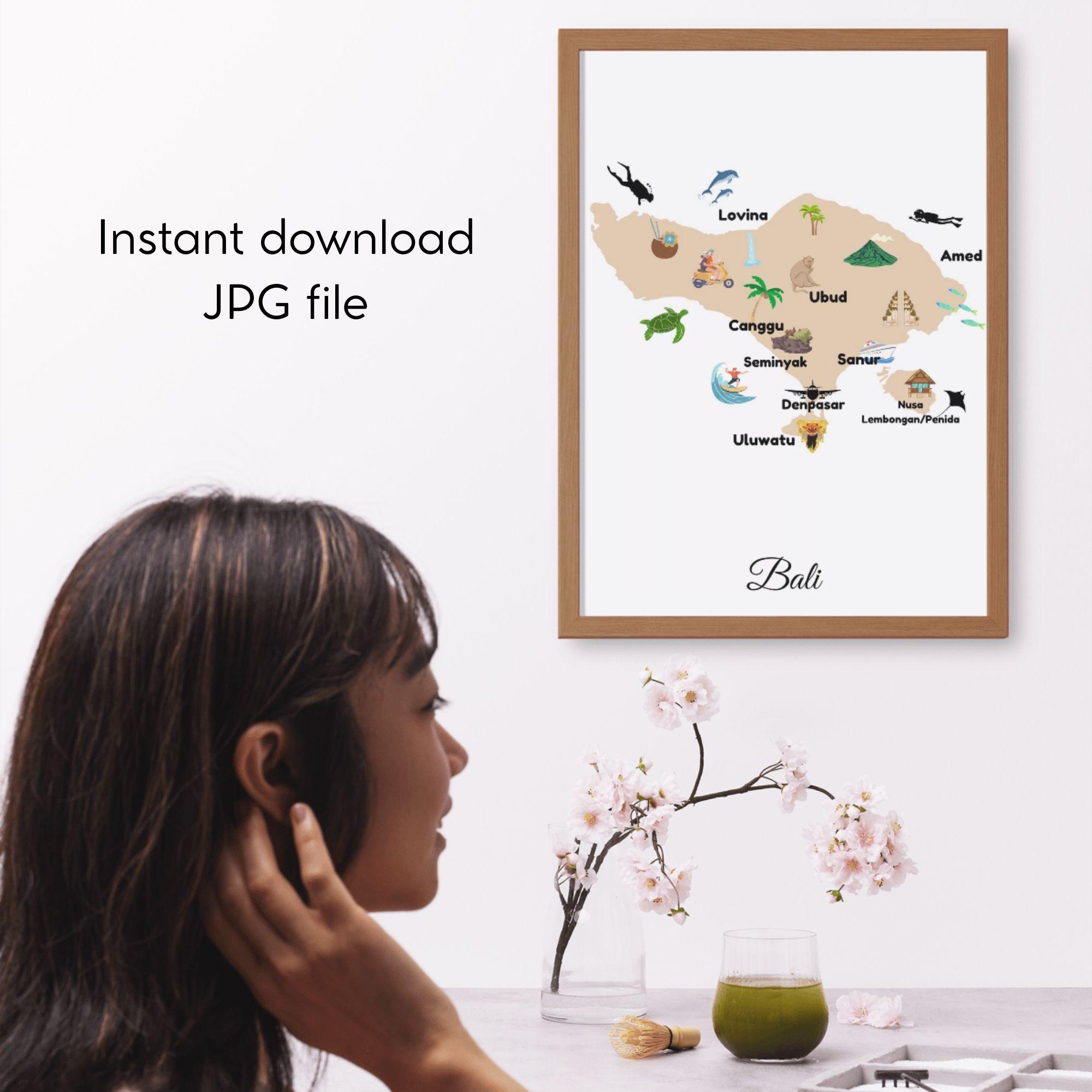 Illustrated Bali Map – Digital Travel Poster | Instant Download ...