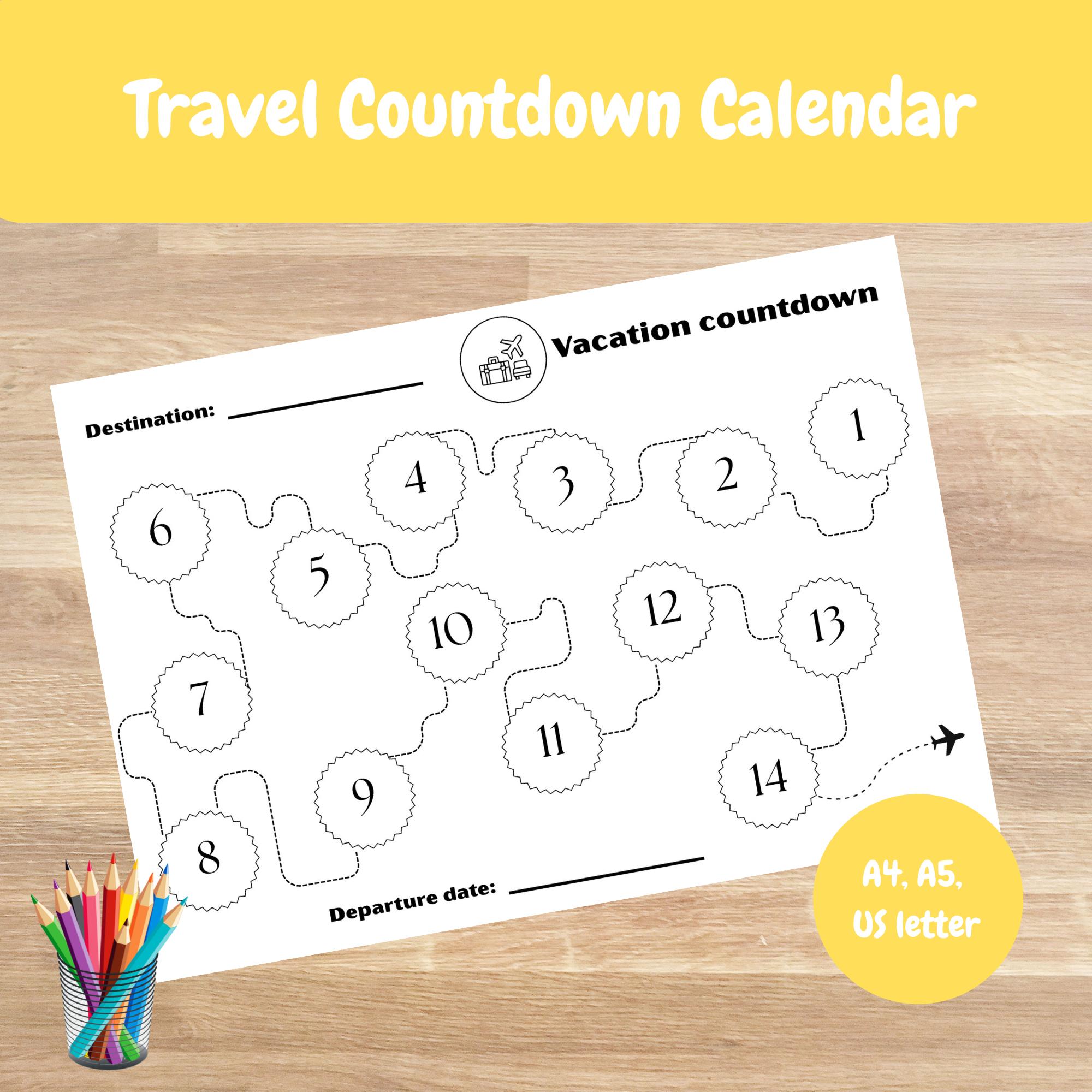 Vacation Countdown Calendar Printable | A4, US Letter and A5 Travel ...