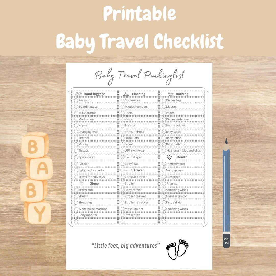 Baby Travel Packing List, Printable & Editable Checklist for Vacations ...