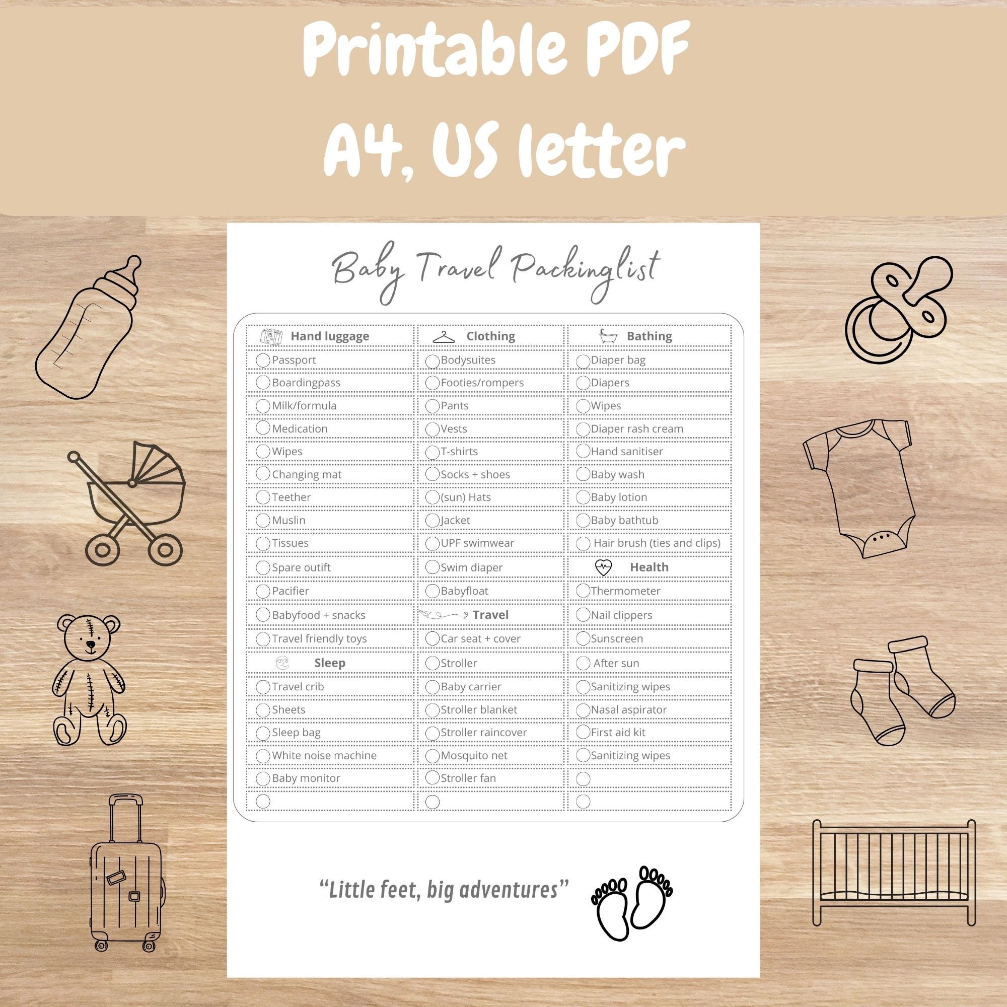 Baby Travel Packing List, Printable & Editable Checklist for Vacations ...