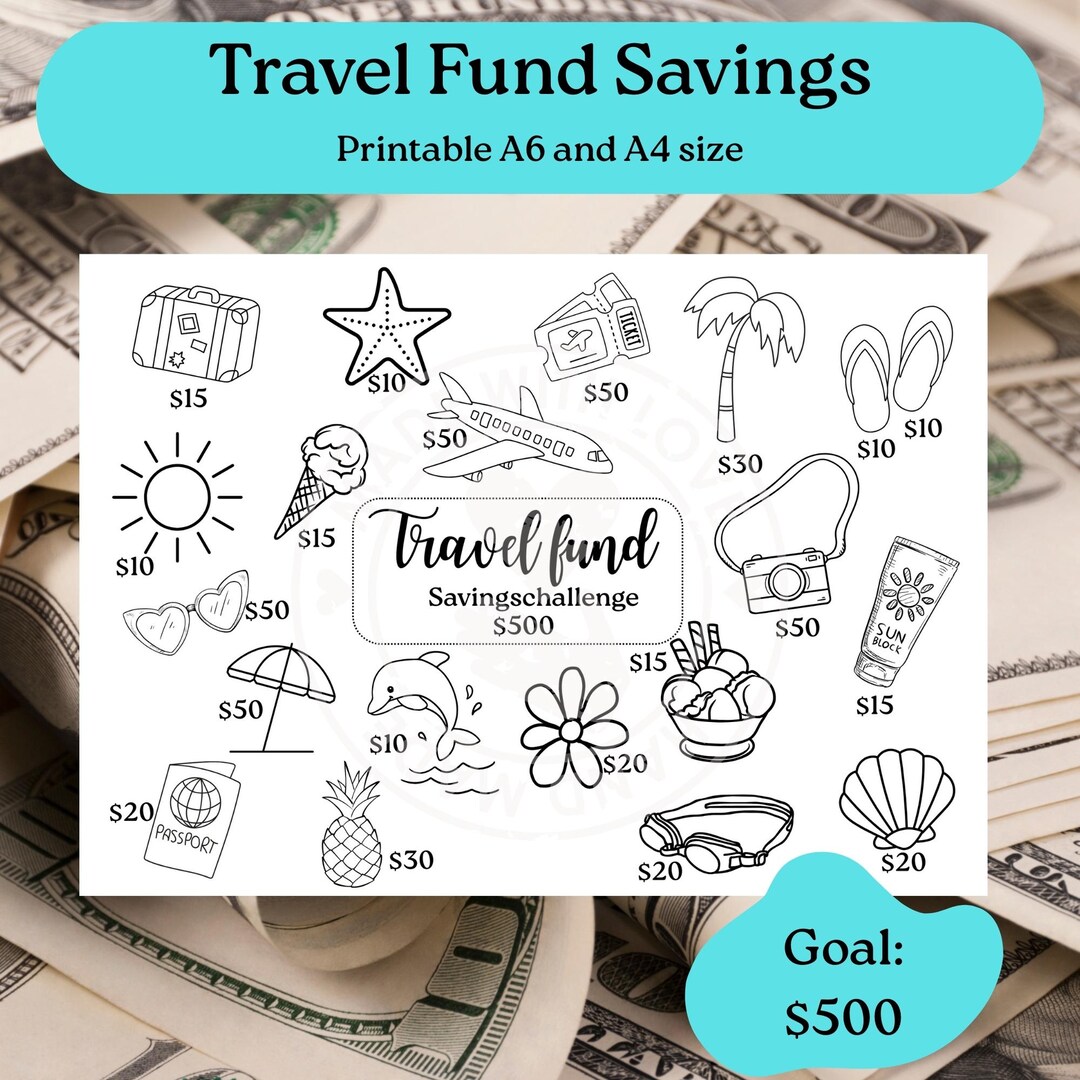 Travel Fund Savings Tracker - A6 and A4 Printable Cash Tracker | $500 ...