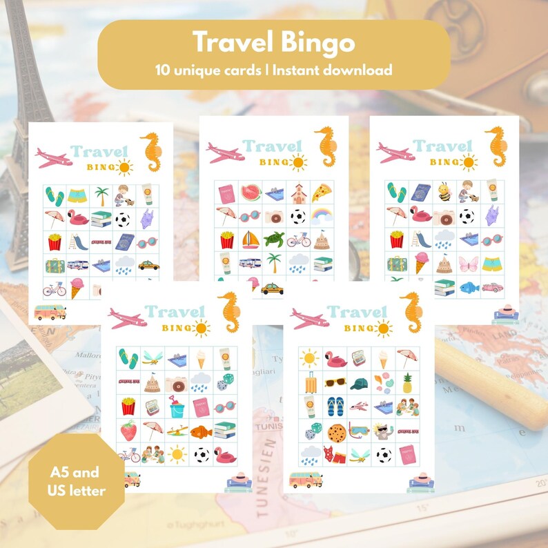 10 Travel Bingo Cards for Kids – Printable Watercolor Travel Game| A5 ...