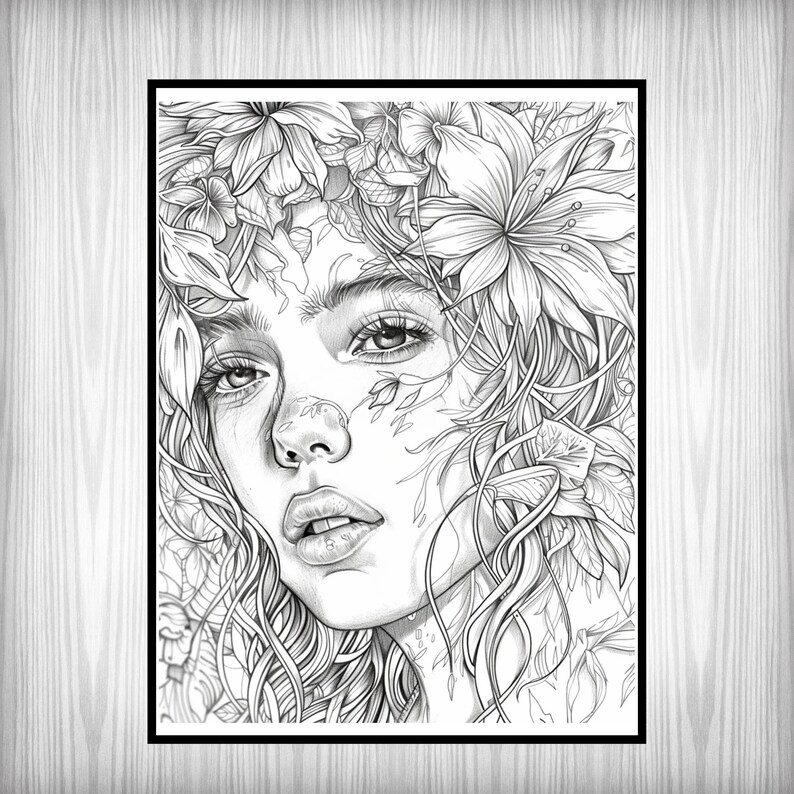 6 Relaxing Adult Coloring Page Female Face With Flowers, Digital ...