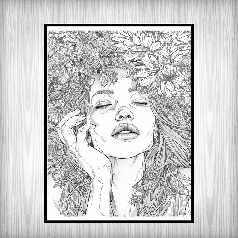 6 Relaxing Adult Coloring Page Female Face With Flowers, Digital ...
