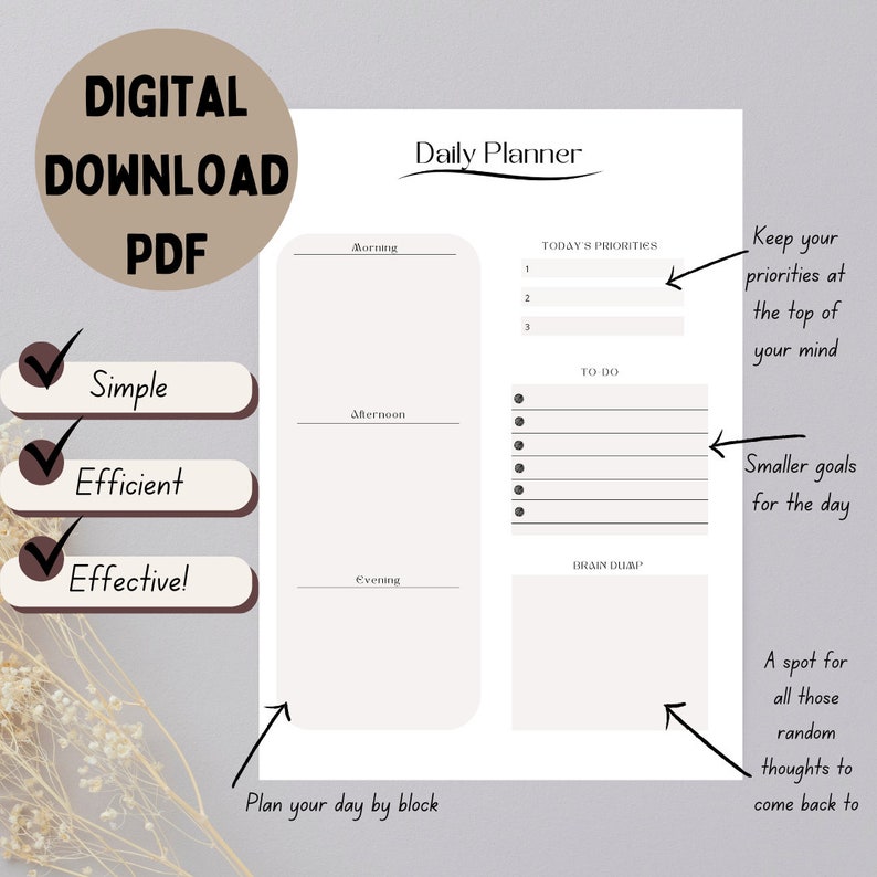 Minimalist Daily Planner PDF, Instant Download Planner, to Do List PDF ...