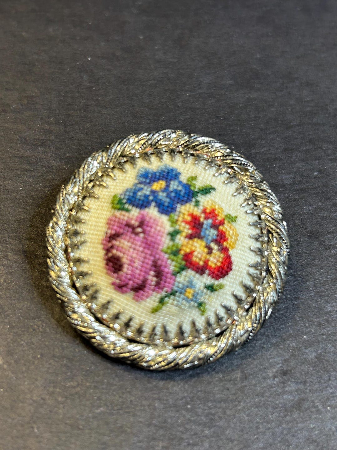 Vintage Petit Point Needlepoint Estate Floral Brooch - Etsy