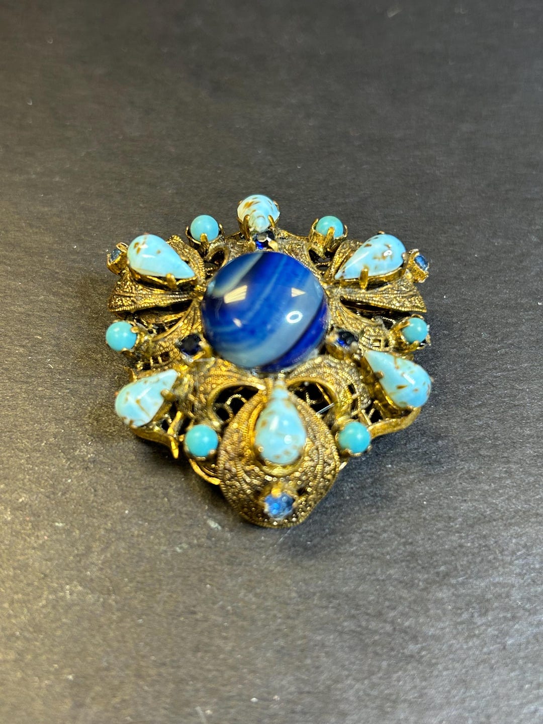 1940s Vintage Blue Porphyry Glass Brooch - Etsy