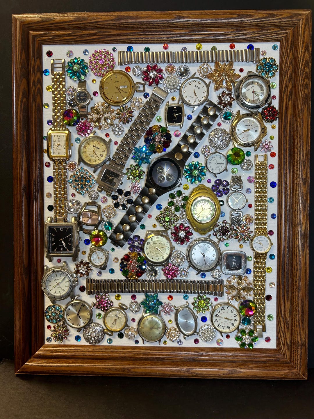 Handmade Vintage Watch and Rhinestone Button Collage Wall Hanging. One ...