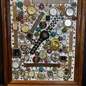 Handmade Vintage Watch and Rhinestone Button Collage Wall Hanging. One ...