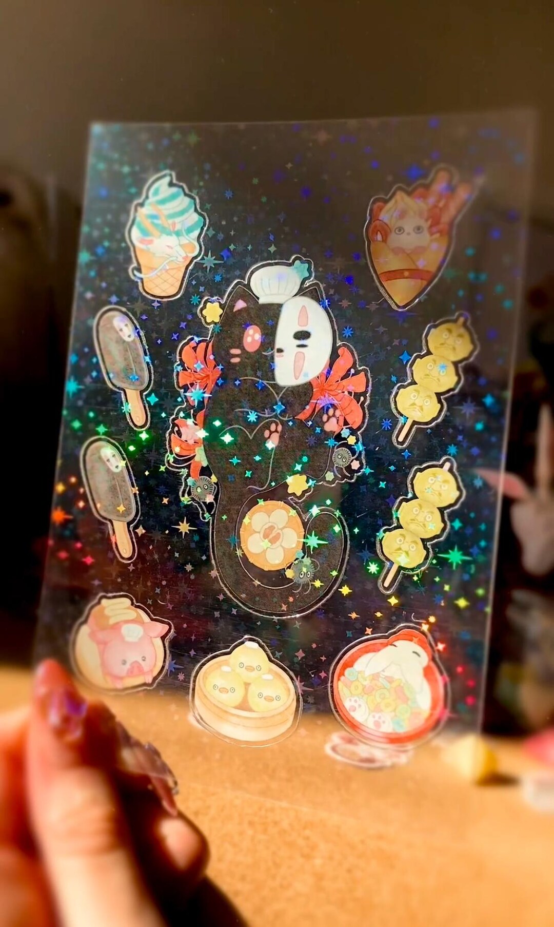 Ghibli Sticker Sheet (A6) : Chihiro Cat - Holographic Transparent Kiss ...