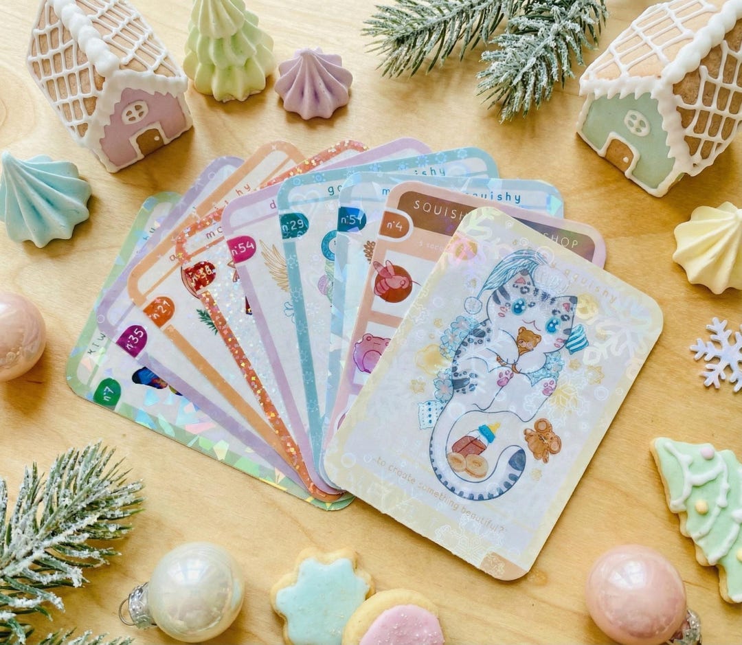 ADVENT CALENDAR 2025 Kawaii Cat Trading Cards : Handmade Holographic ...