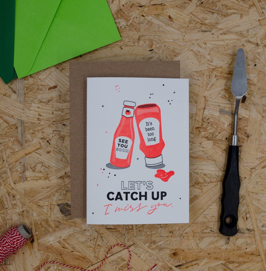 Birthday Let's Catch up (ketchup) #1900 Letterpress Card With Envelope ...