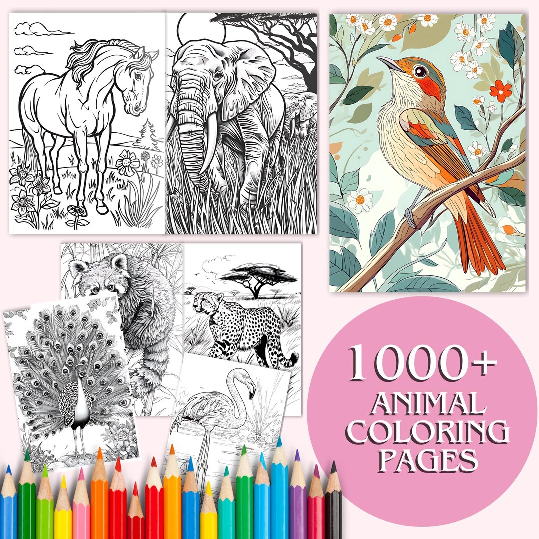 1000+ Animal Coloring Pages Bundle, Kids & Adults Kawaii Art Book ...