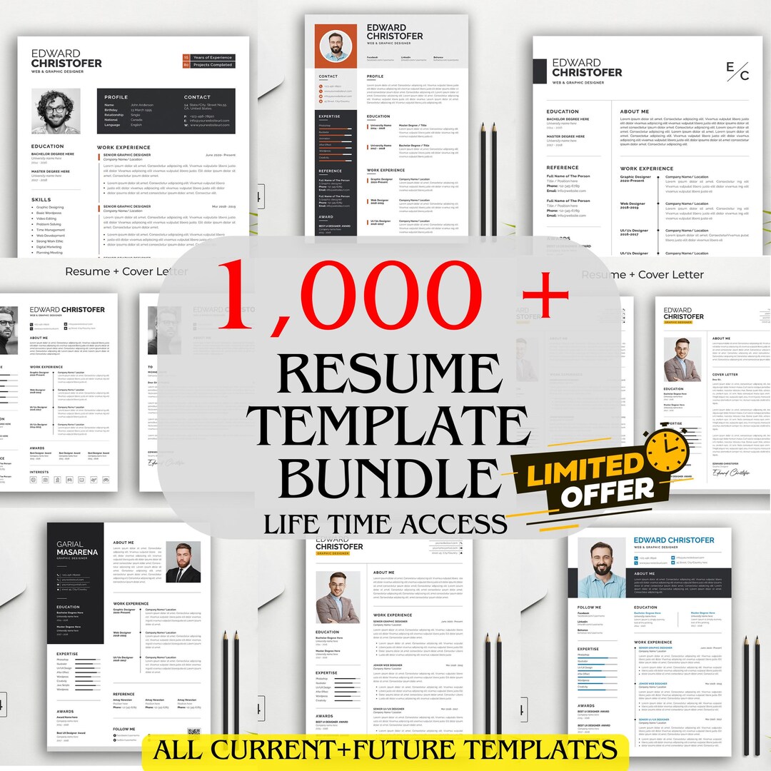 1000+ Resume Template Bundle | Editable CV Templates for Word & Canva ...