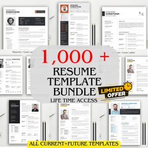 1000+ Resume Template Bundle | Editable CV Templates for Word & Canva ...