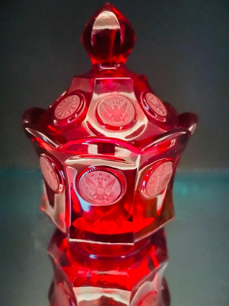 Fostoria Ruby Red Coin Glass Candy Dish With Lid - Etsy