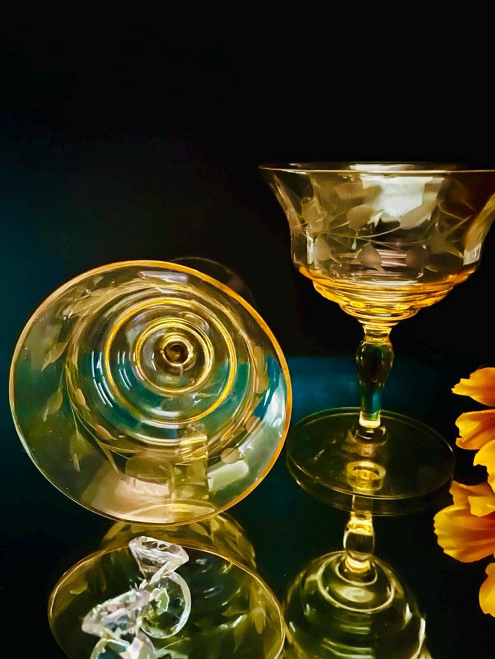 Topaz Yellow Depression Glass Wine/sherbert Glasses With Wheat Etching ...