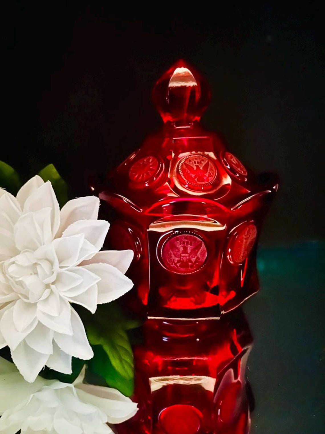 Fostoria Ruby Red Coin Glass Candy Dish With Lid - Etsy