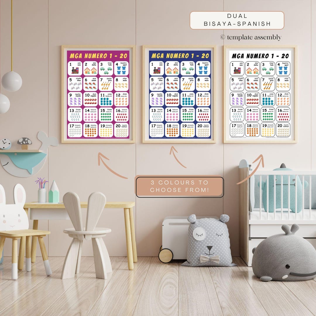 Dual Bisaya Cebuano Spanish Numbers 1-20 Poster, PDF Download, Maths ...