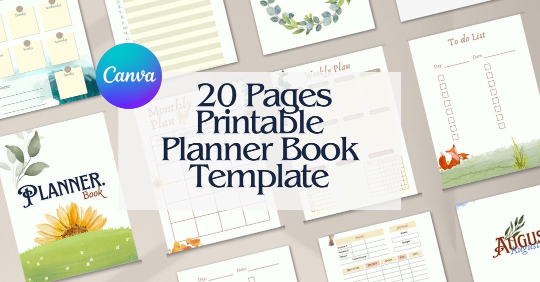 Canva Planner Book Template Watercolor Planner Template Budget Planner ...