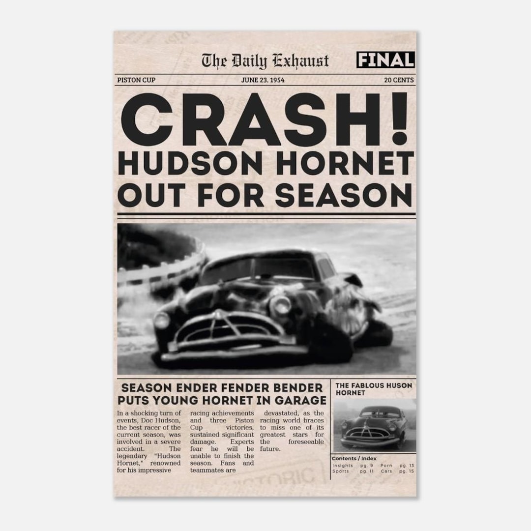 CRASH NEWSPAPER Hudson Hornet - Etsy