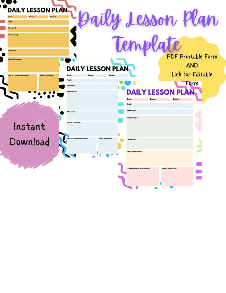 Daily Lesson Planner - Etsy