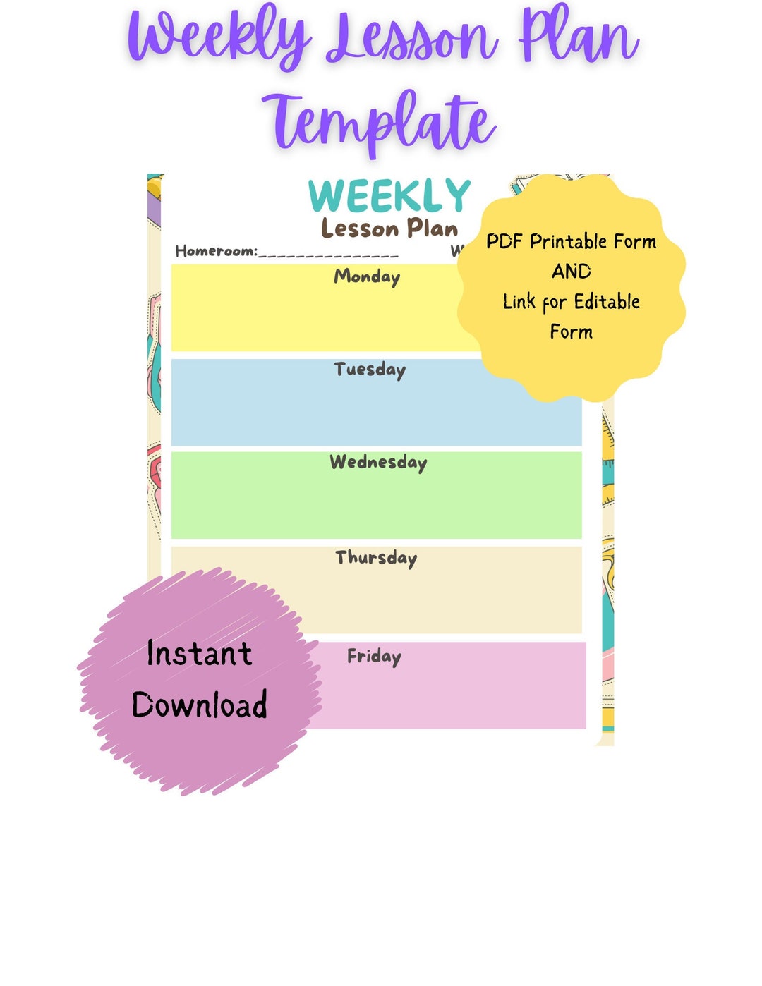 Weekly Planner-editable, Instant Download, PDF Printable - Etsy