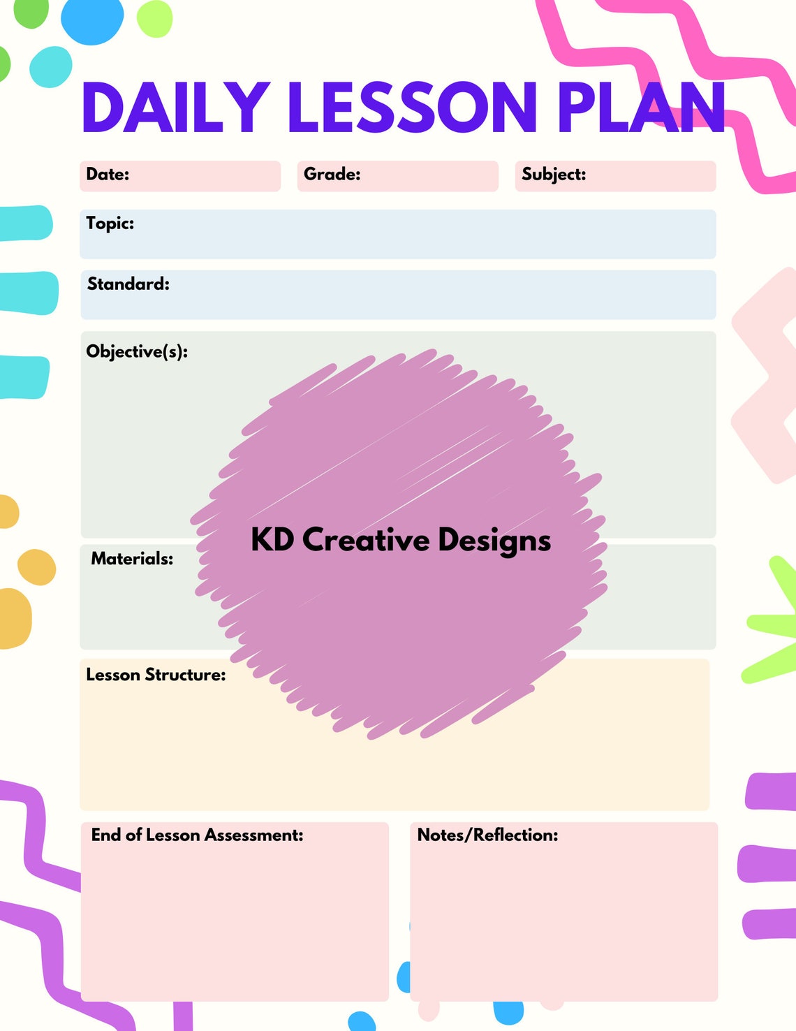 Daily Lesson Planner - Etsy