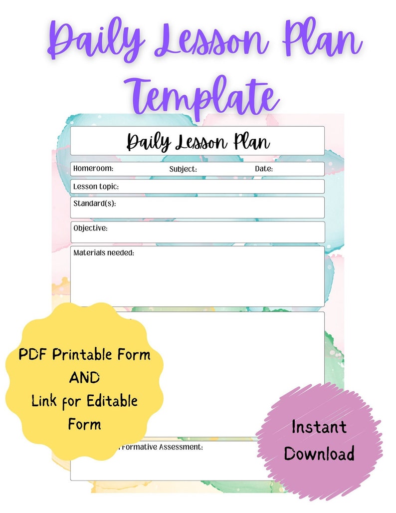 Lesson Plan Template-editable & PDF Printable Available-instant ...