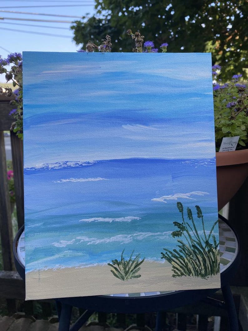 Acrylic Painting Beach Scene Hand Painted on Canvas Board - Etsy