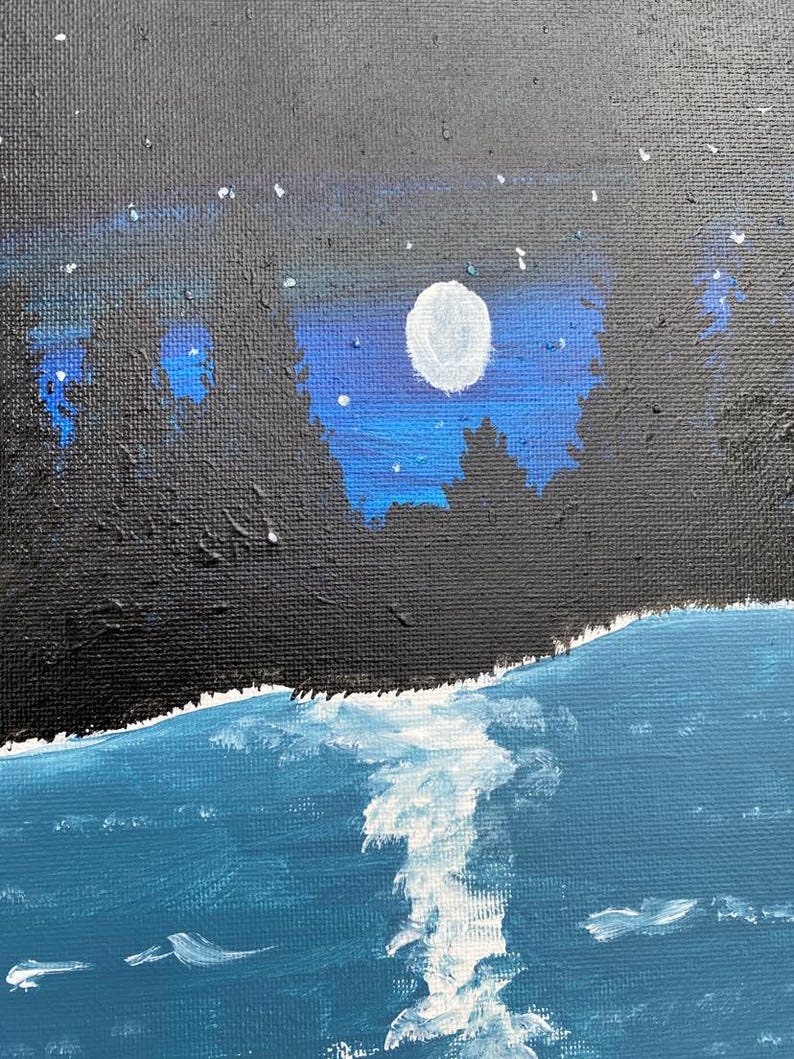 Starry Night Over Water Acrylic Painting on Canvas Board - Etsy