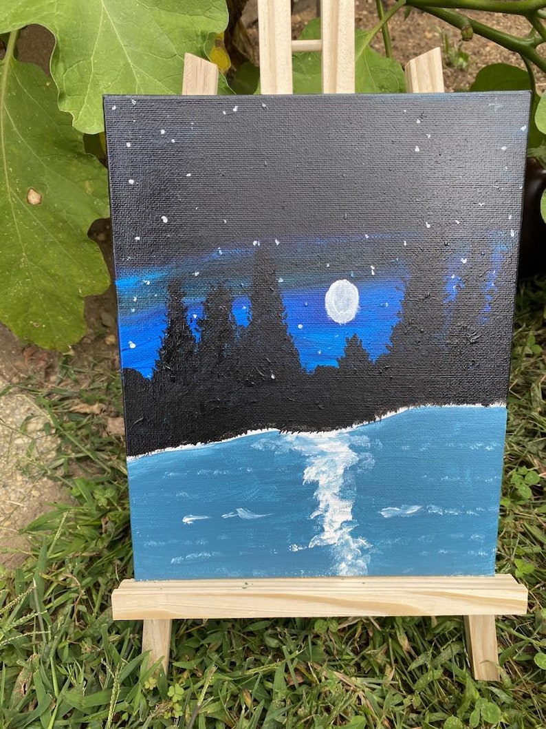 Starry Night Over Water Acrylic Painting on Canvas Board - Etsy