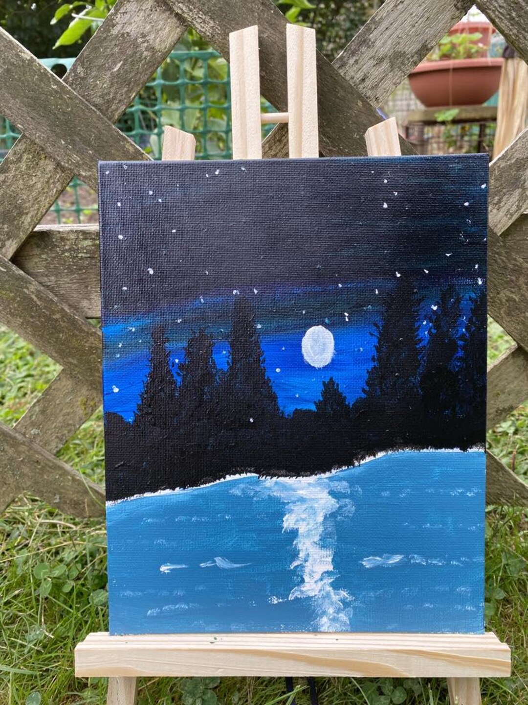 Starry Night Over Water Acrylic Painting on Canvas Board - Etsy